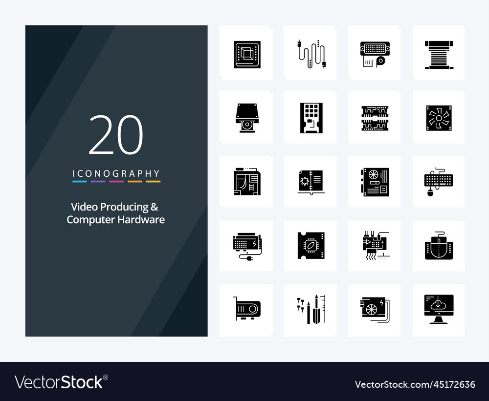 20 video producing and computer hardware solid Vector Image