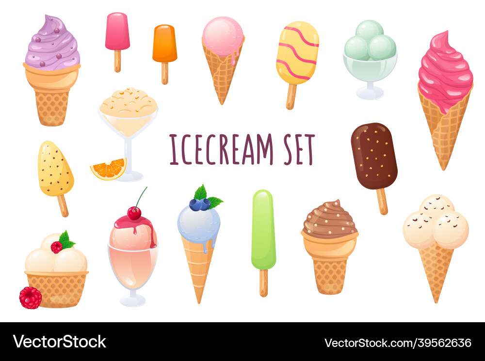 Ice cream icon set in realistic 3d design Vector Image