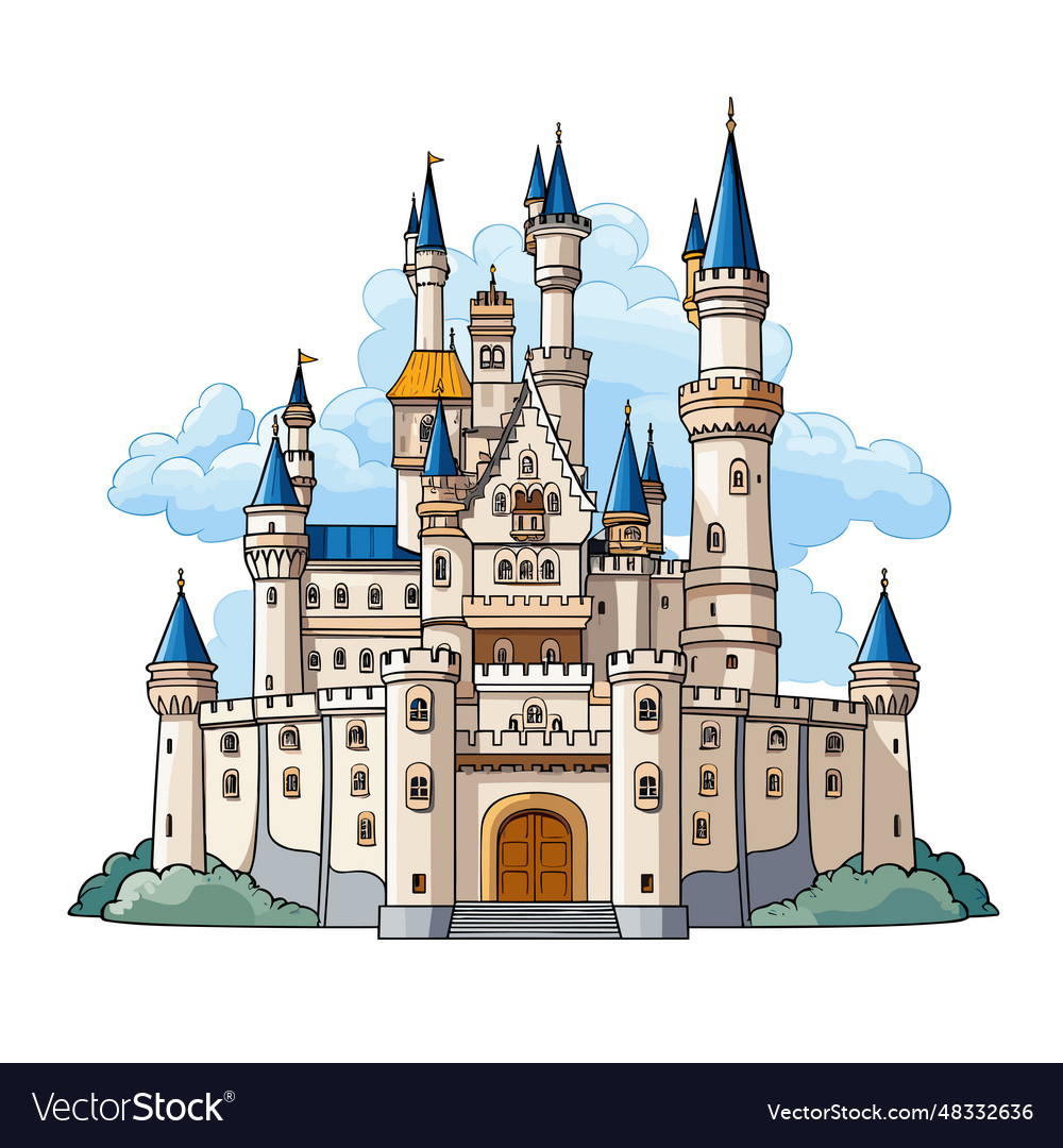 Neuschwanstein castle hand-drawn comic Royalty Free Vector