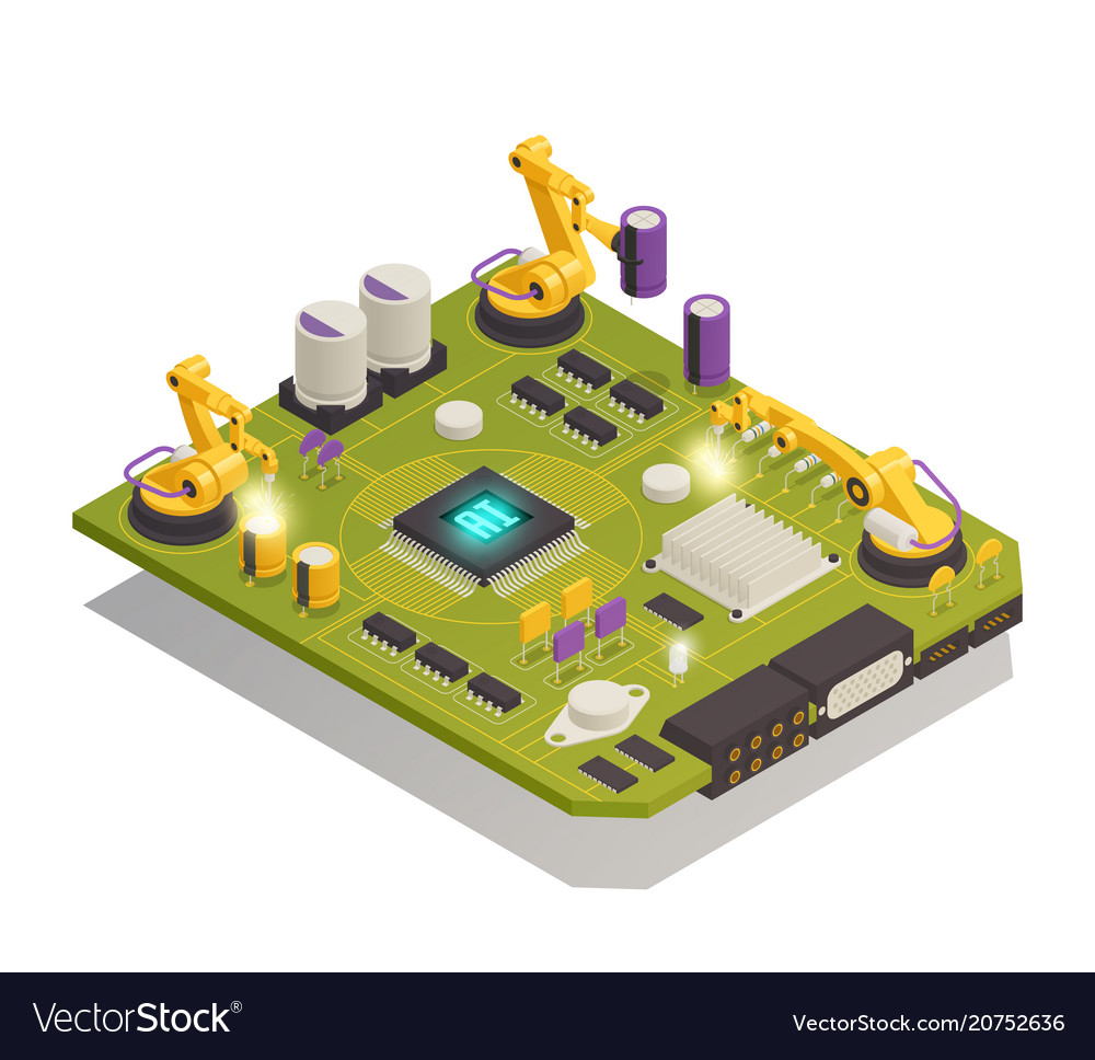 Semiconductor electronic components isometric Vector Image