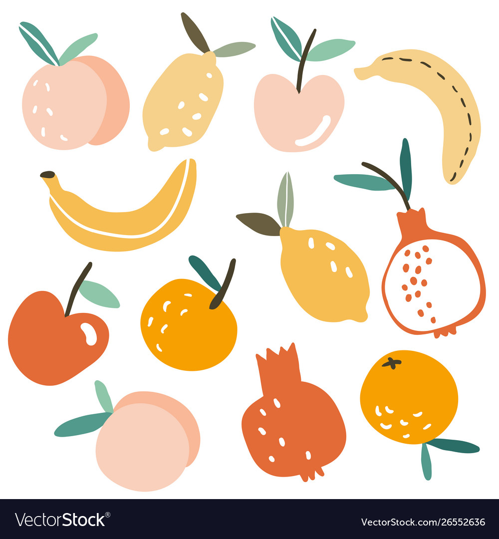 Set with hand drawn colorful doodle fruits Vector Image