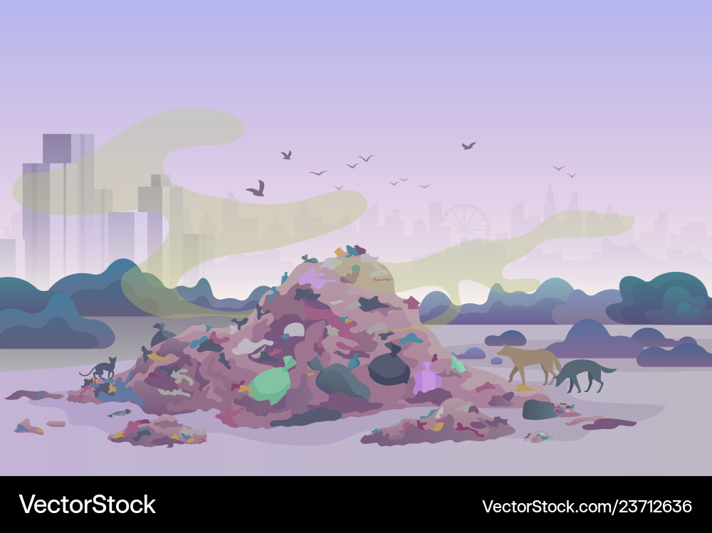 Smelly stinking littering waste dump landfill Vector Image