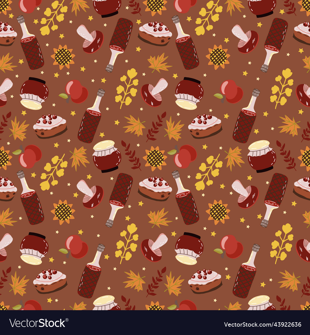 Thanksgiving day seamless pattern with fall Vector Image