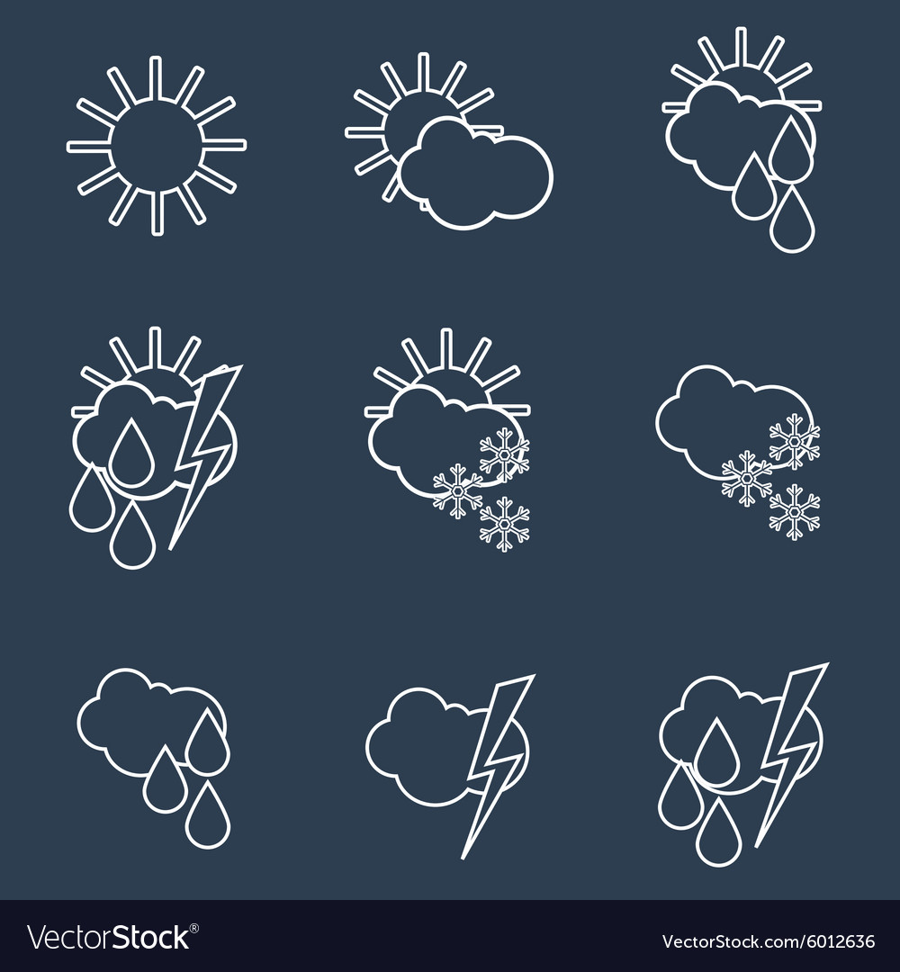 Weather icons linear design white Royalty Free Vector Image