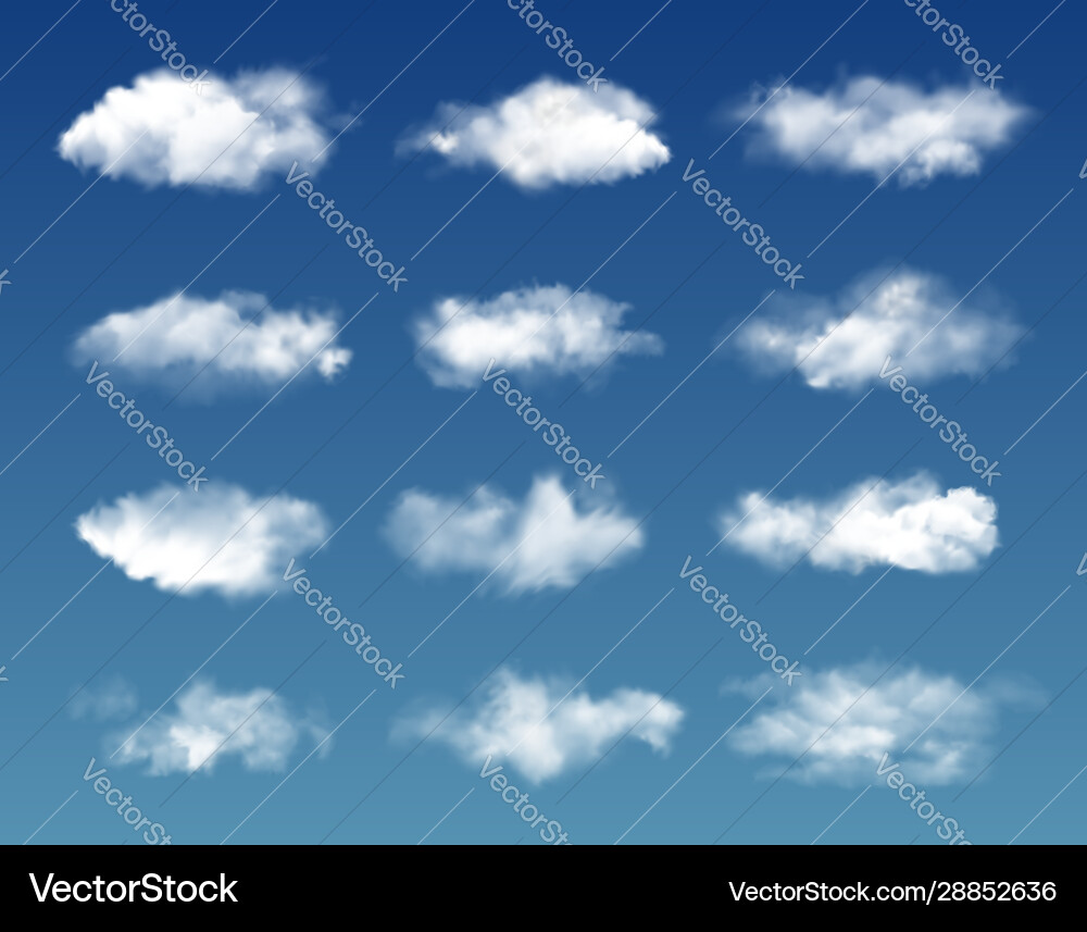 White fluffy clouds transparent fog on blue sky Vector Image