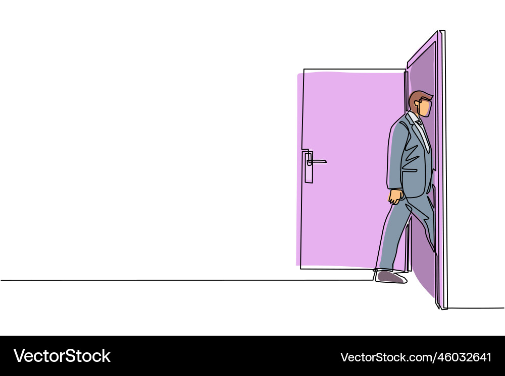 Continuous one line drawing businessman enters Vector Image