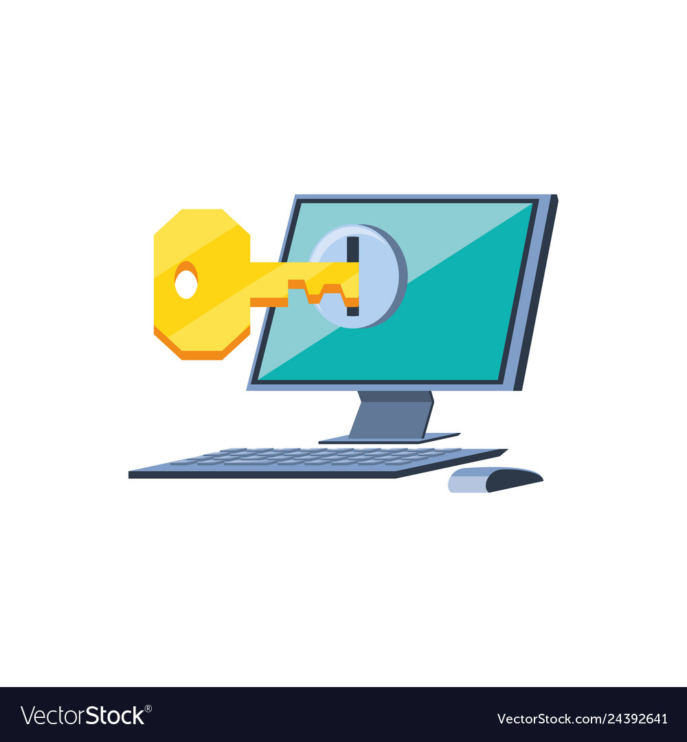 Desktop computer and key security Royalty Free Vector Image