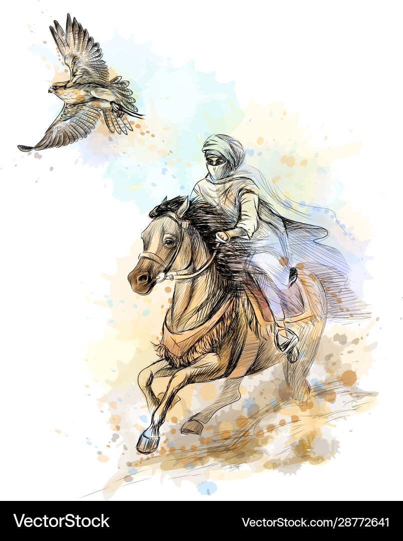 Falcon hunting arabian man with a Royalty Free Vector Image