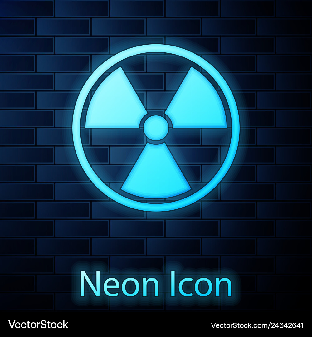 Glowing neon radioactive icon isolated on brick Vector Image