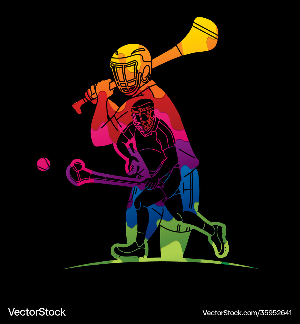 Hurling sport players action Royalty Free Vector Image
