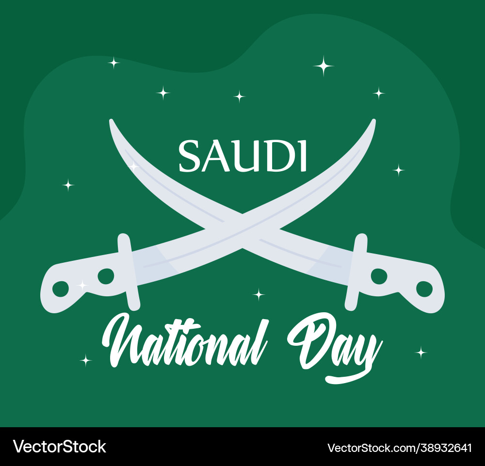 Saudi national day swords flag Royalty Free Vector Image