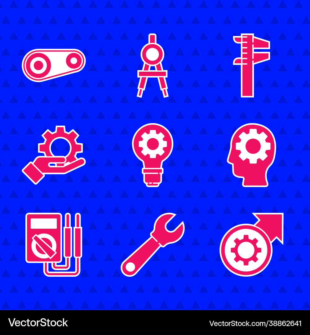 Set light bulb and gear wrench spanner gear Vector Image