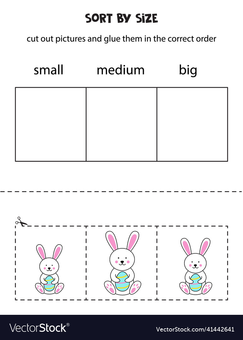 Sort easter rabbits by size educational worksheet Vector Image