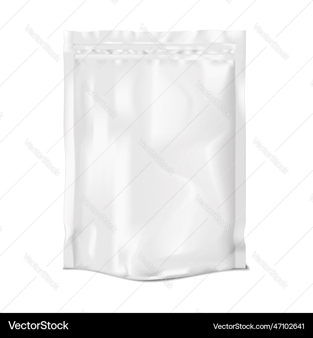 Square blank white retort stand-up pouch with zip Vector Image