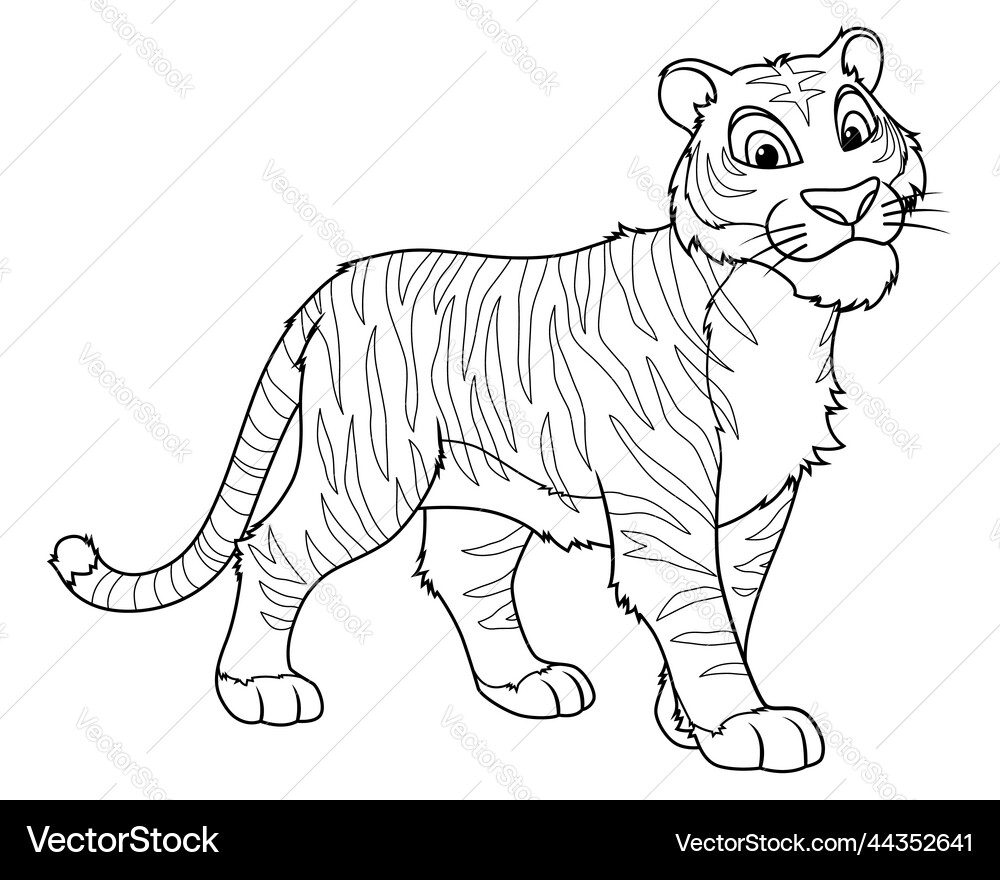 Tiger cartoon animal bw Royalty Free Vector Image