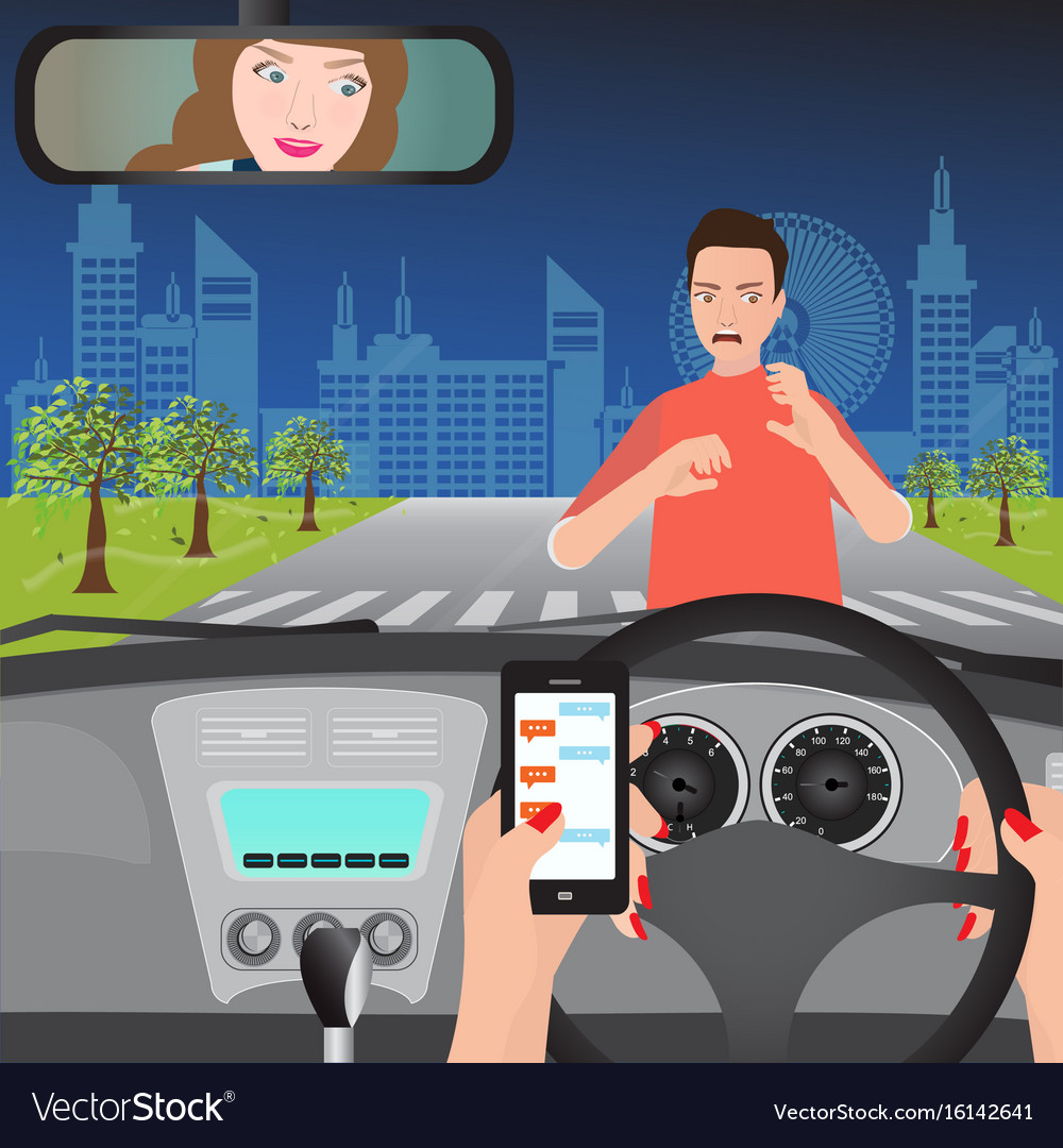 Woman using smartphone while driving the car Vector Image