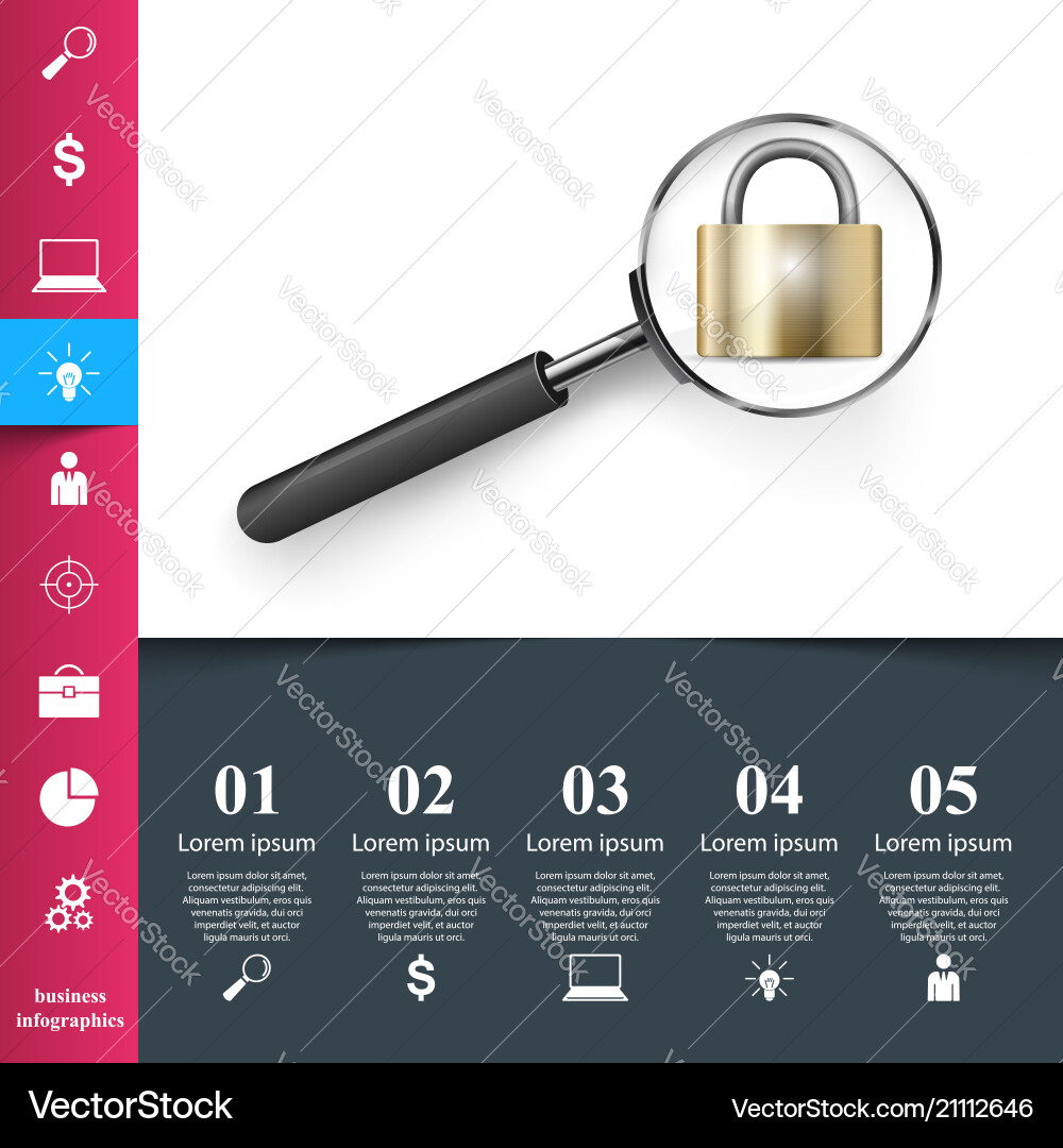 Business infographics loupe lock icon Royalty Free Vector