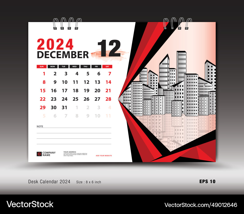 December 2024 year desk calendar template Vector Image