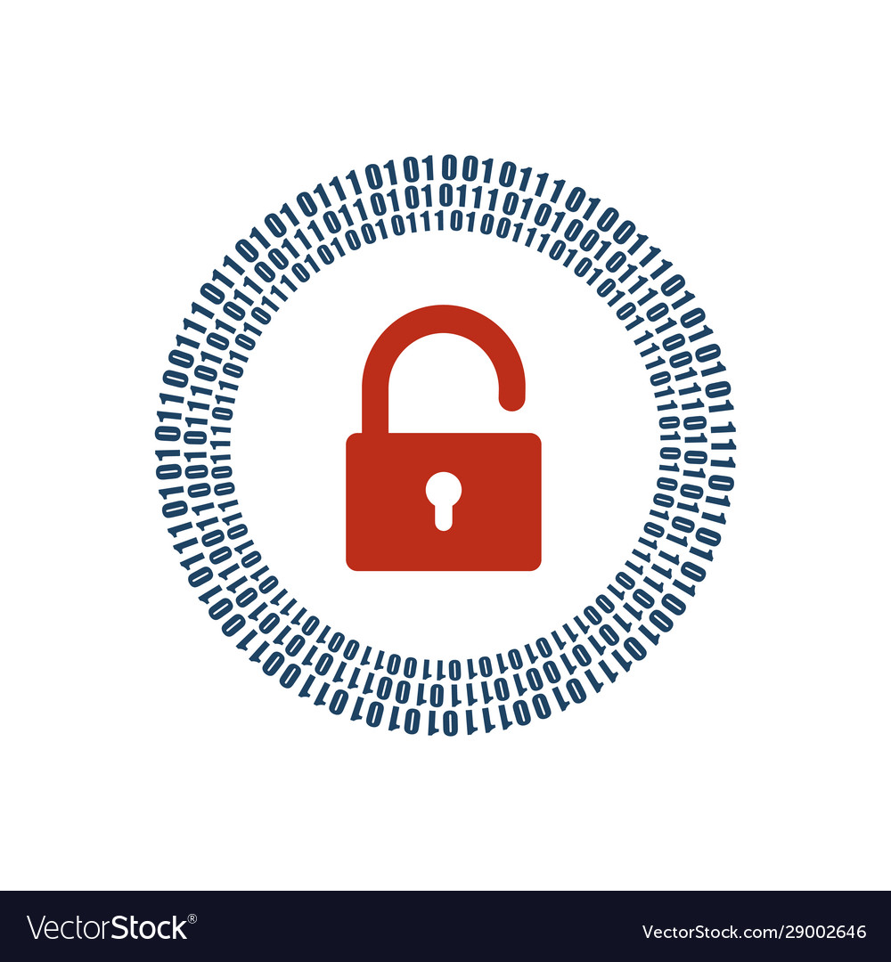 Digital open lock and binary one zero digits Vector Image