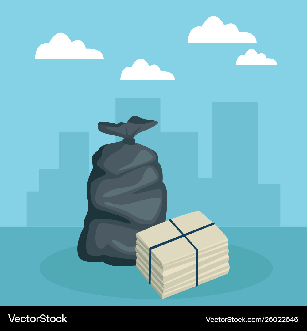 Garbage bag with paper moored icon cartoon Vector Image