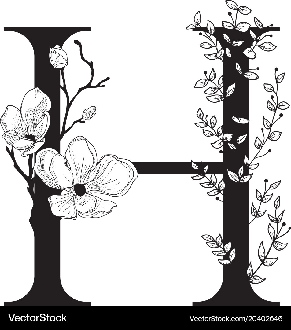 Hand drawn floral h monogram and logo Royalty Free Vector