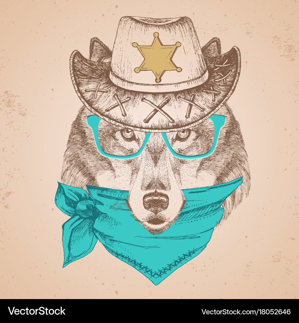 Hipster animal wolf hand drawing muzzle of wolf Vector Image