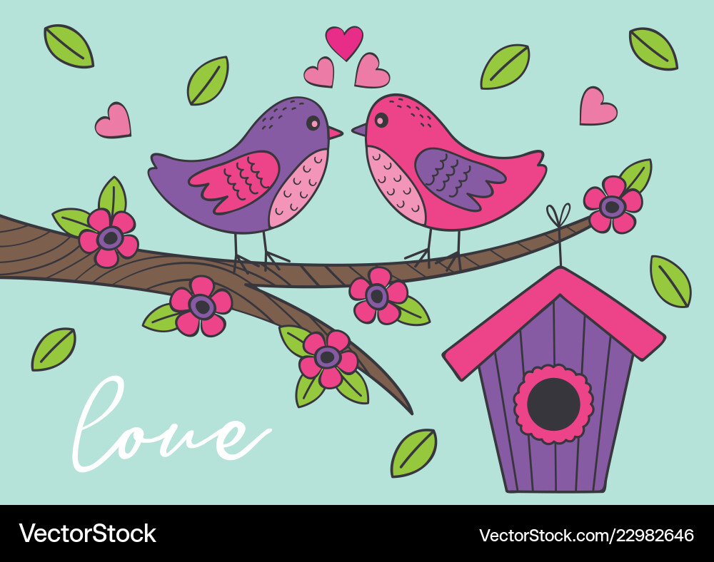 Love card with birds on branch Royalty Free Vector Image