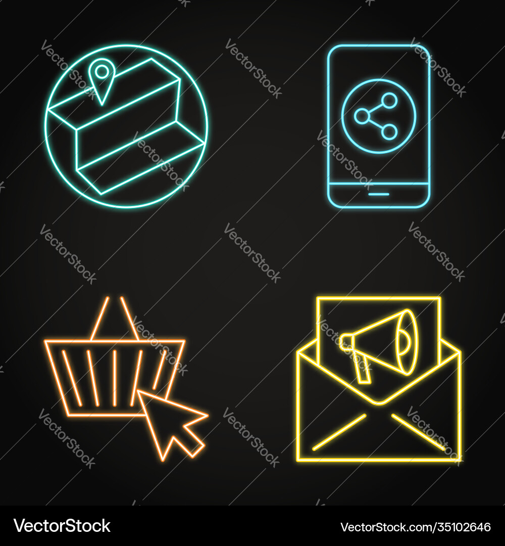 Neon seo icon set in line style Royalty Free Vector Image