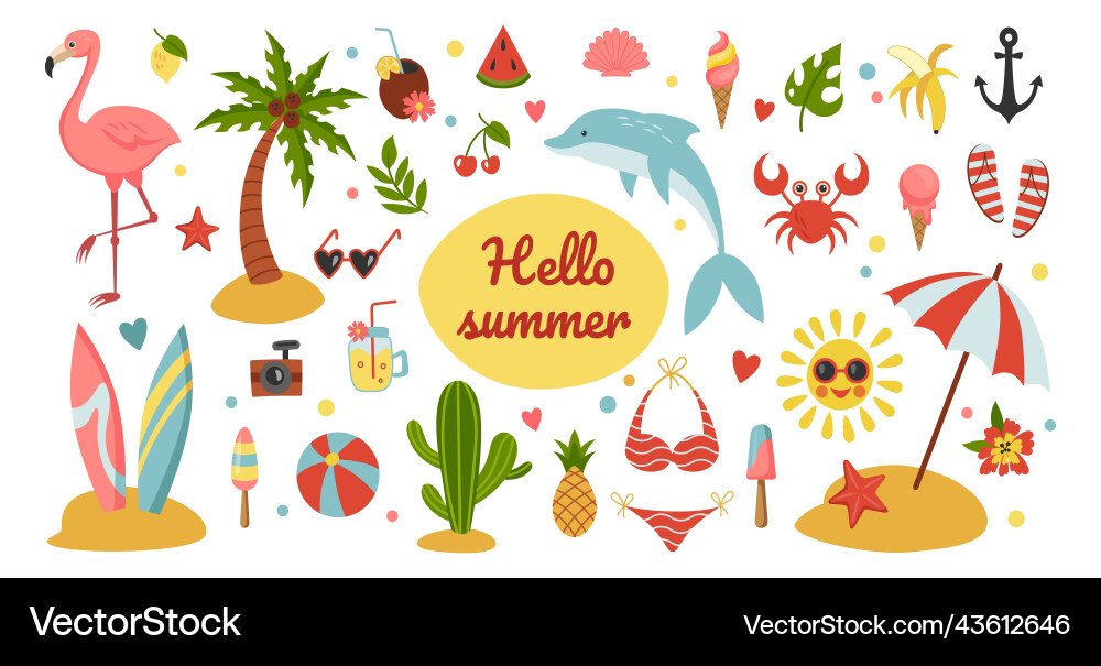 Summer stickers cute scrapbook collection Vector Image