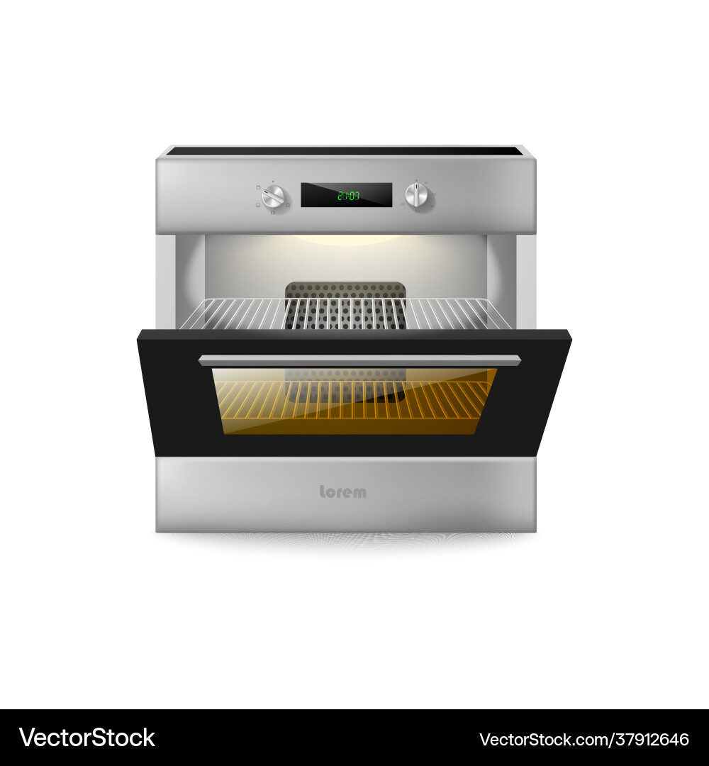 Template electric oven with open door realistic Vector Image