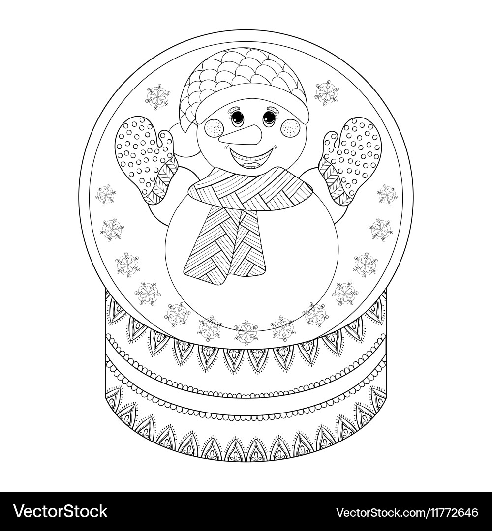 Zentangle Chriatmas snow globe with snowman Hand Vector Image