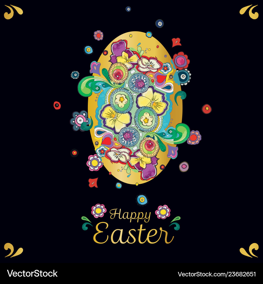 Black easter greeting card with floral decoration Vector Image