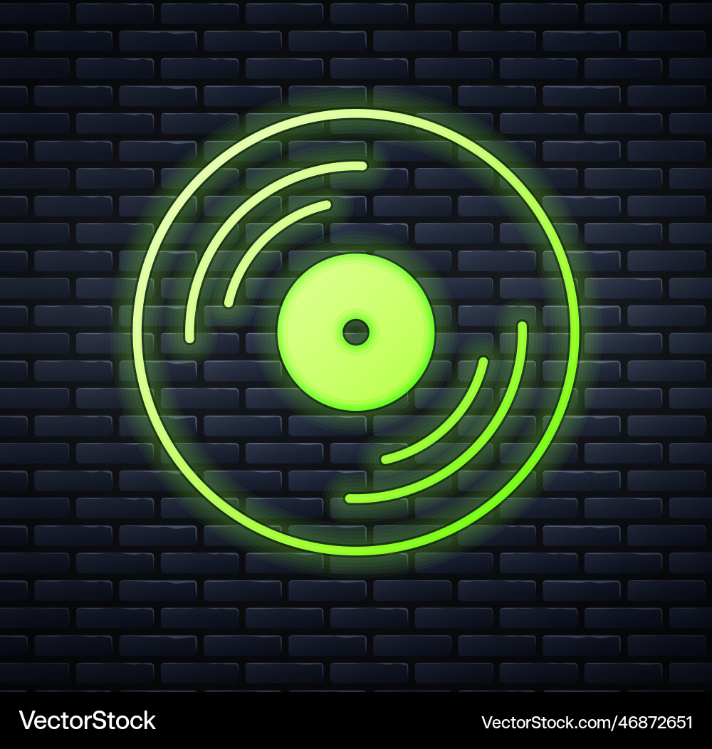 Glowing neon vinyl disk icon isolated on brick Vector Image