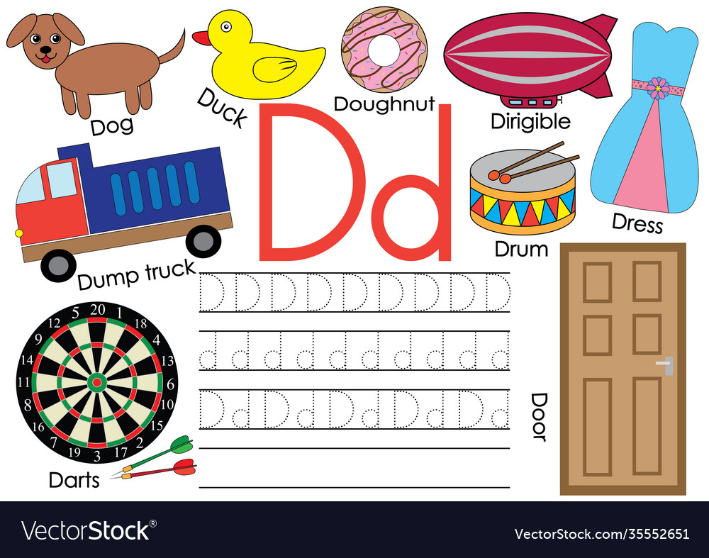Letter d learning english alphabet and writing Vector Image