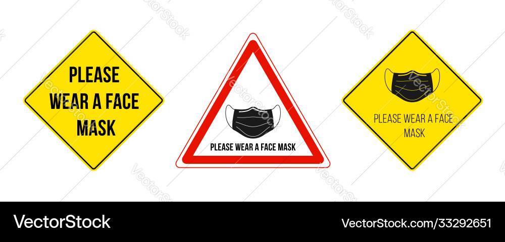Please wear a face mask set warning sign Vector Image