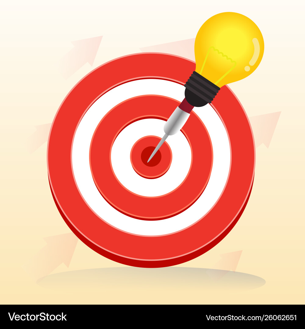 Red bullseye target and light bulb dart Royalty Free Vector