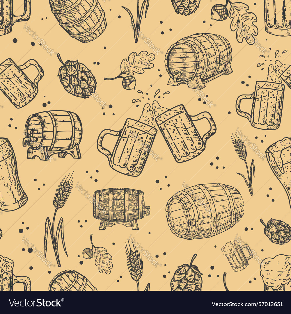 Seamless pattern with beer design elements Vector Image