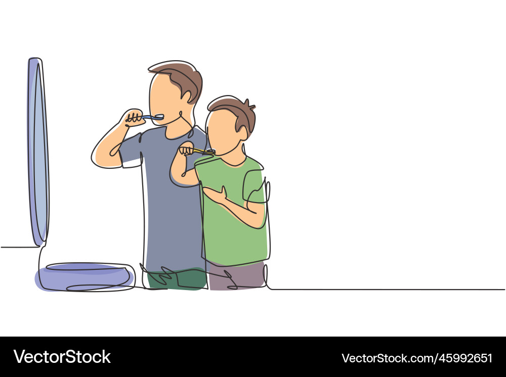 Single one line drawing smiling father and son Vector Image