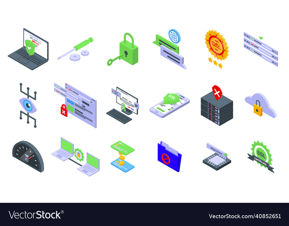 Ssl certificate icons set isometric style Vector Image
