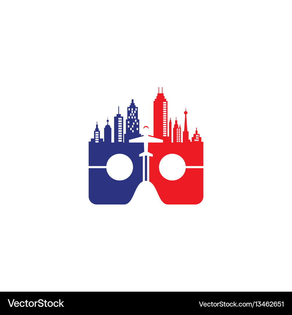 Vr logo with skyscrapers design plane Royalty Free Vector