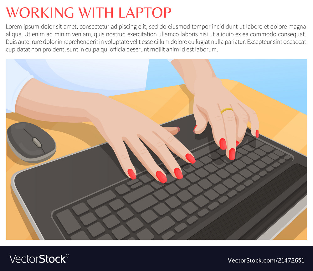 Working with laptop banner with hands on keyboard Vector Image