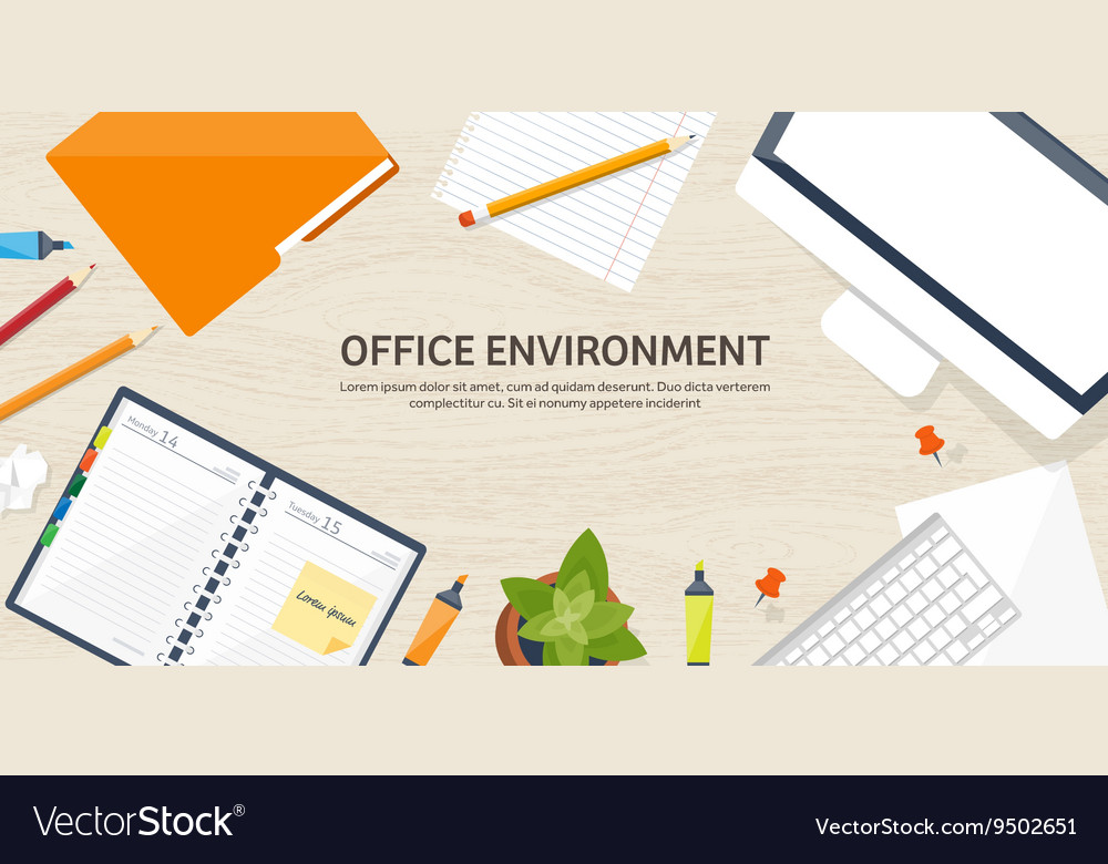 Workplace with table and computer Royalty Free Vector Image