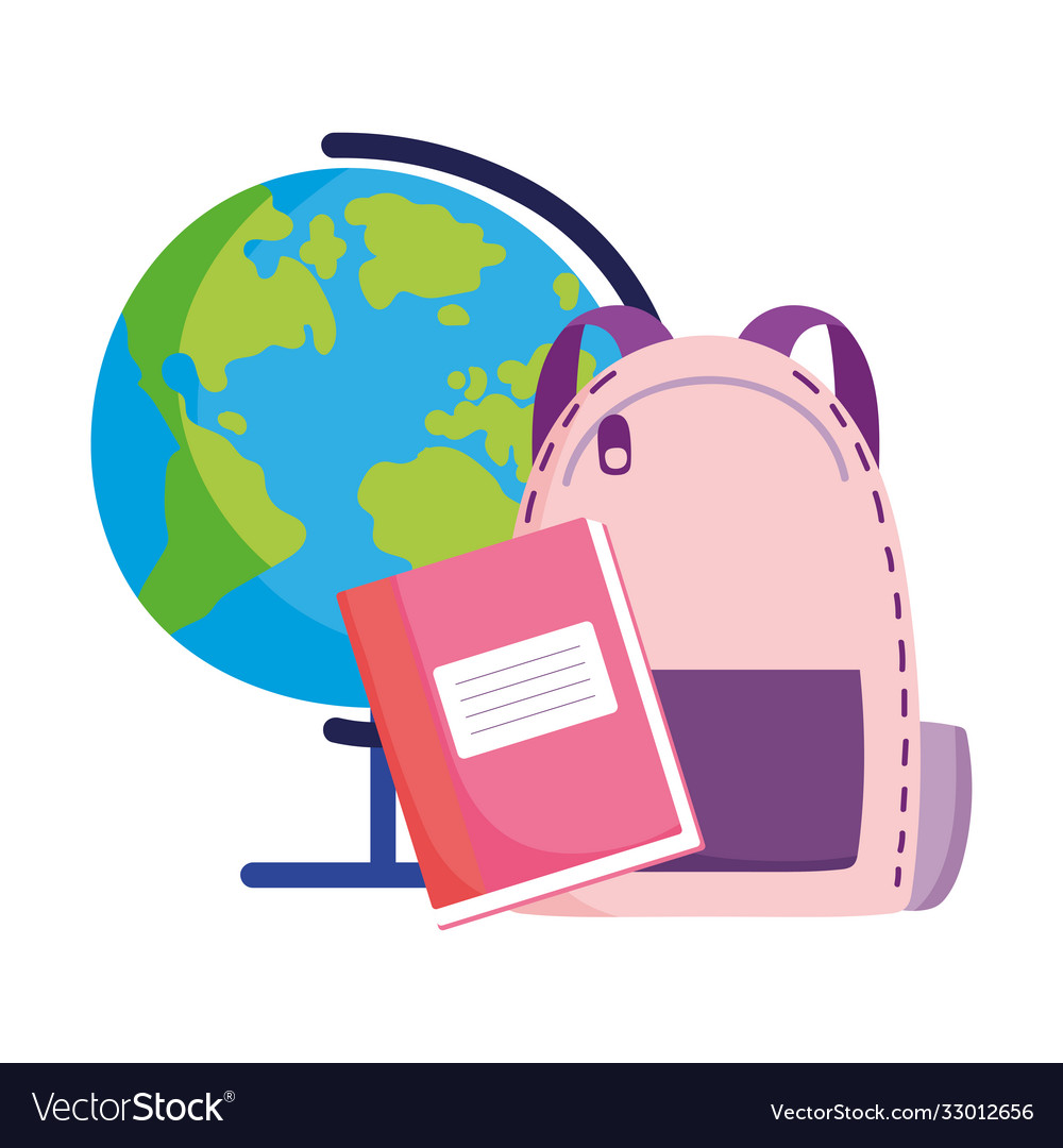 Back to school backpack map notebook elementary Vector Image