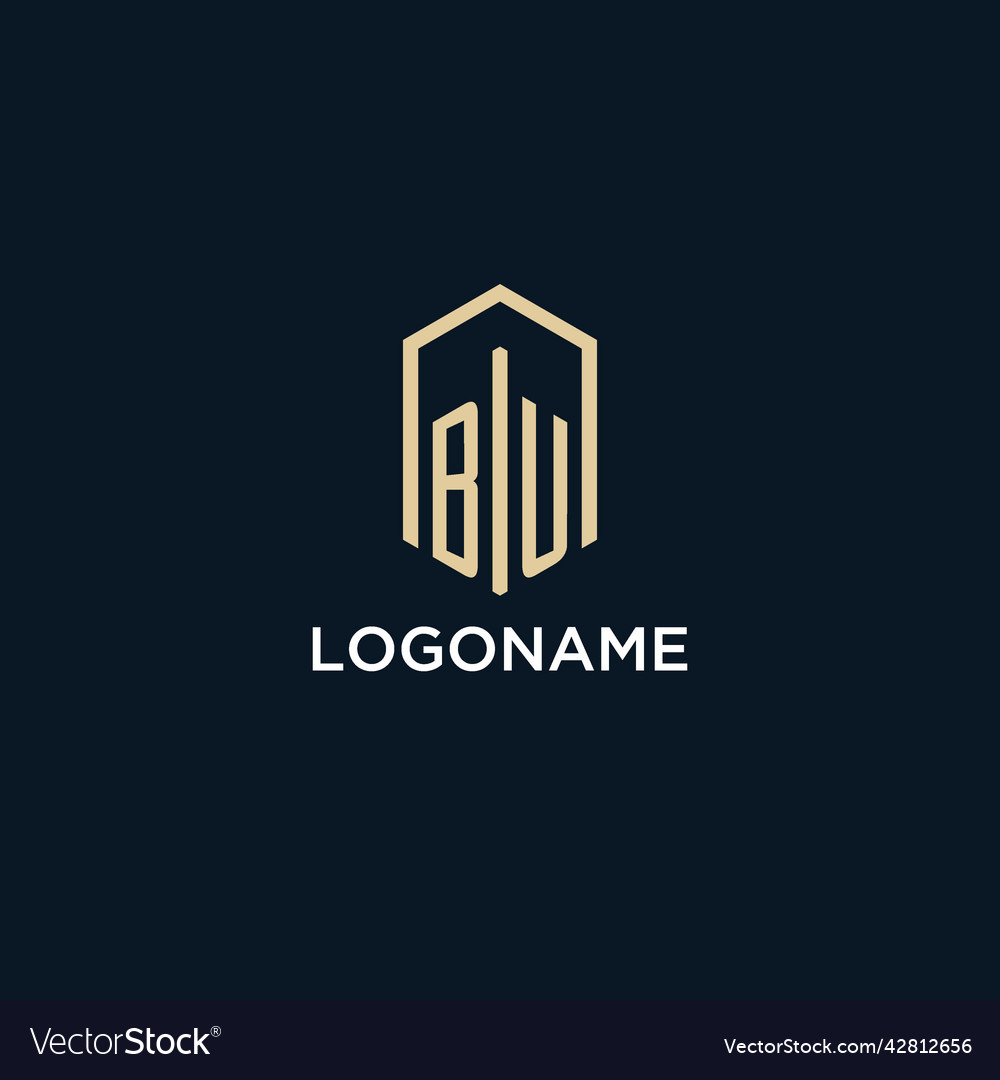 Bu initial monogram logo with hexagonal shape Vector Image