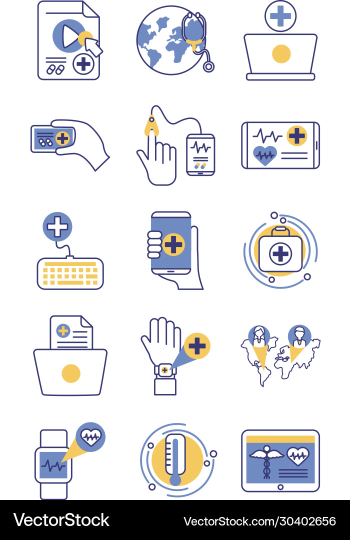 Bundle health online set icons Royalty Free Vector Image