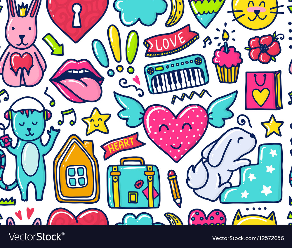 Doodle cute pattern Royalty Free Vector Image - VectorStock