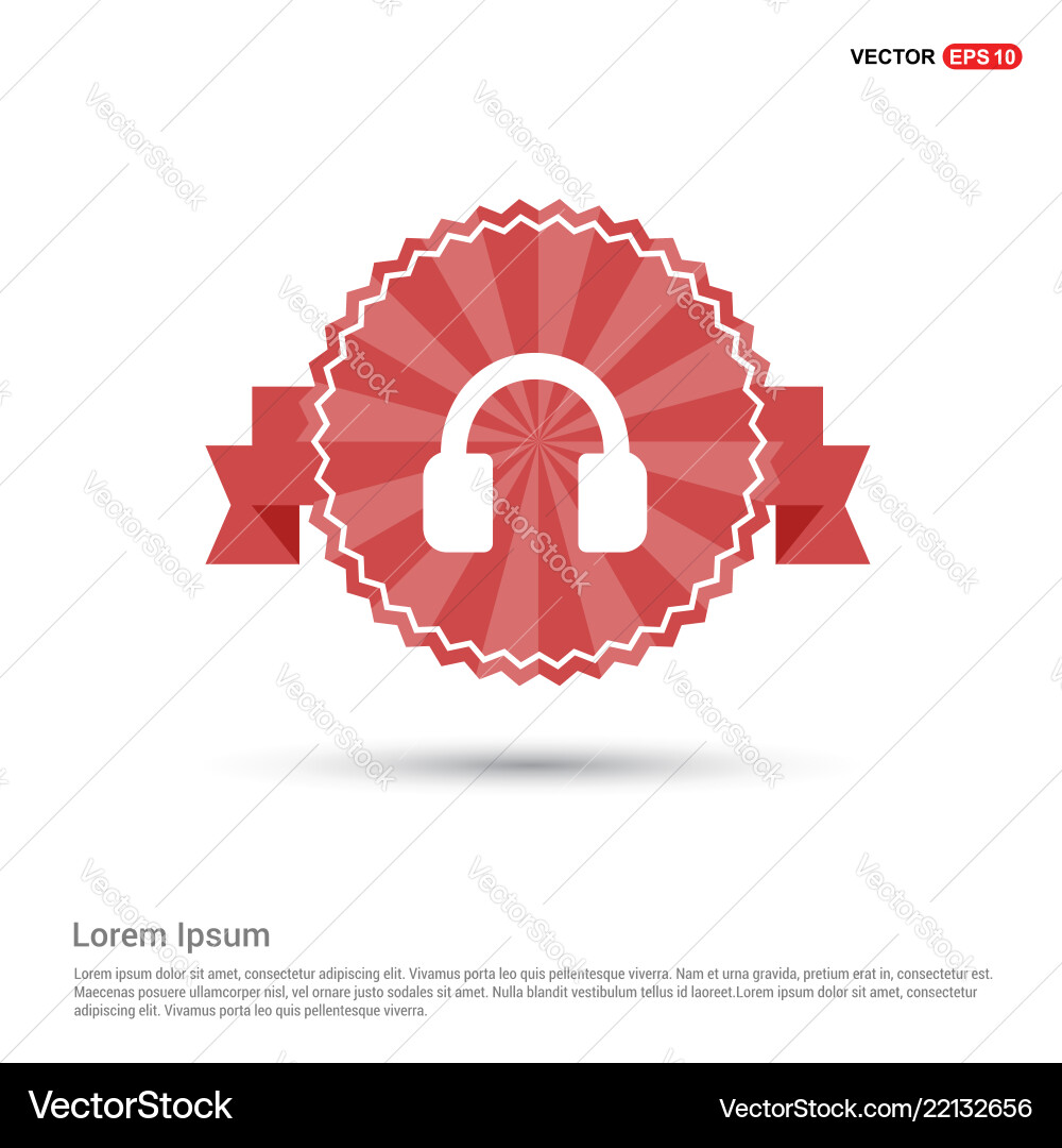 Headphone icon - red ribbon banner Royalty Free Vector Image