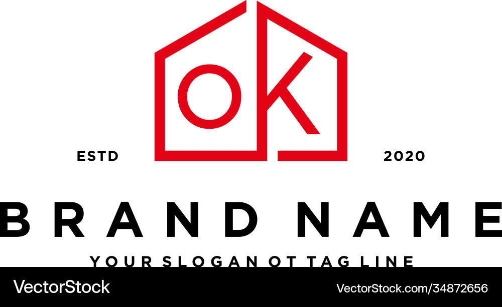 Letter ok home logo design concept Royalty Free Vector Image