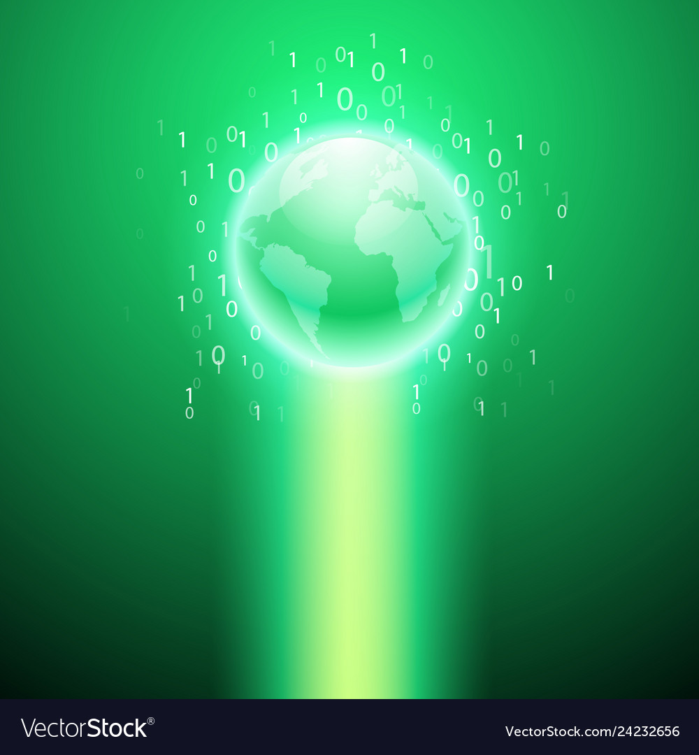 Stream of binary code to the globe green Vector Image