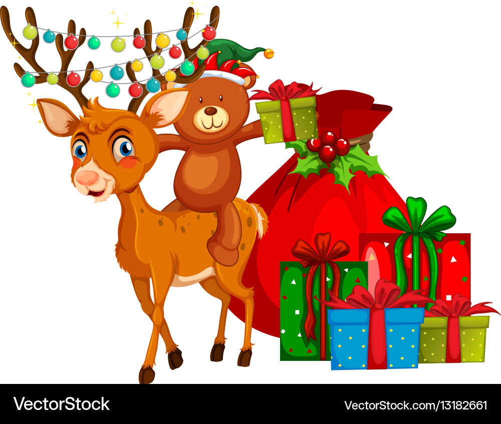 Christmas theme with reindeer and presents Vector Image